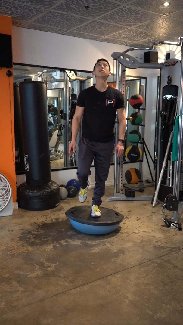 Single Leg Balance - BOSU Black Side, Vertical Head Turns - [P]rehab