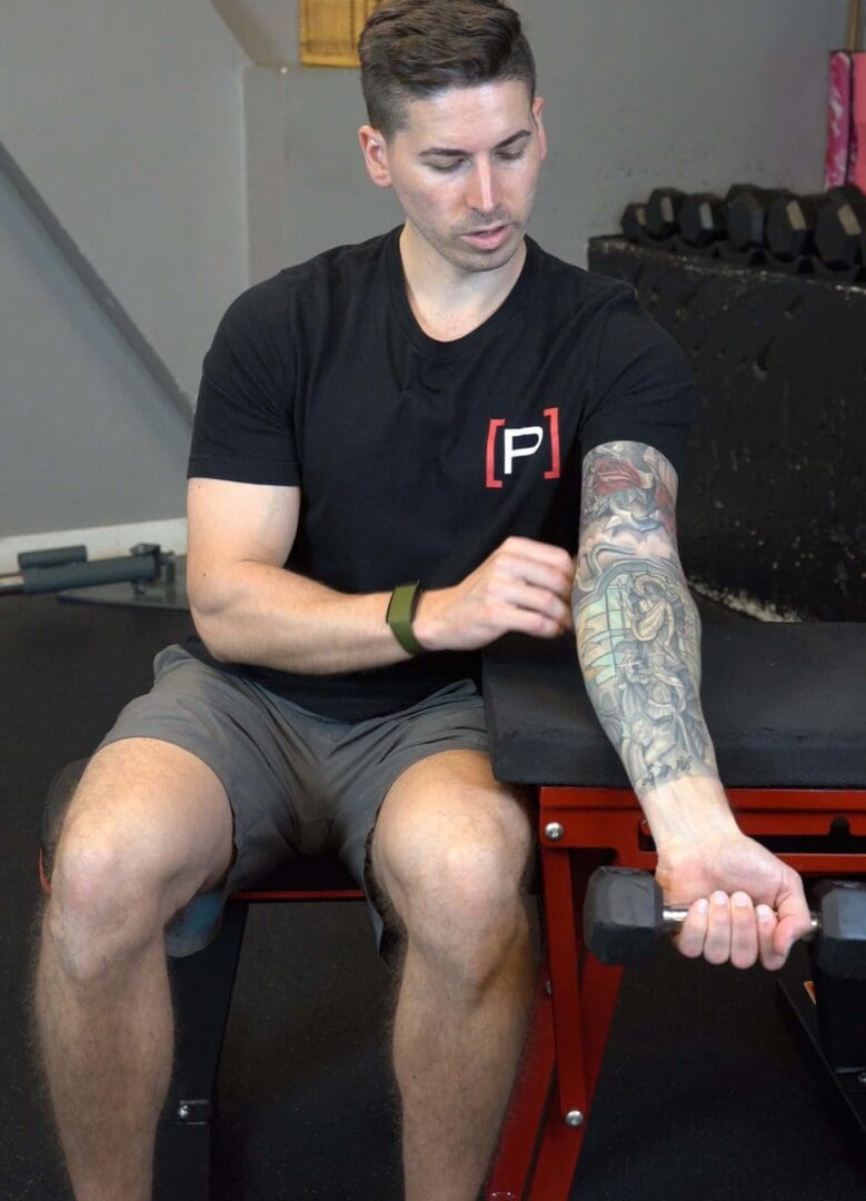 Eccentric Wrist Flexion - Elbow Straight, Dumbbell - [P]rehab