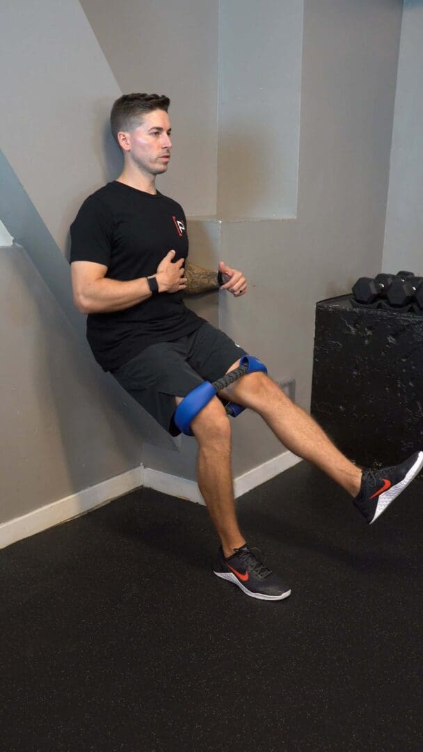 Single Leg Wall Sit - Band - [P]rehab