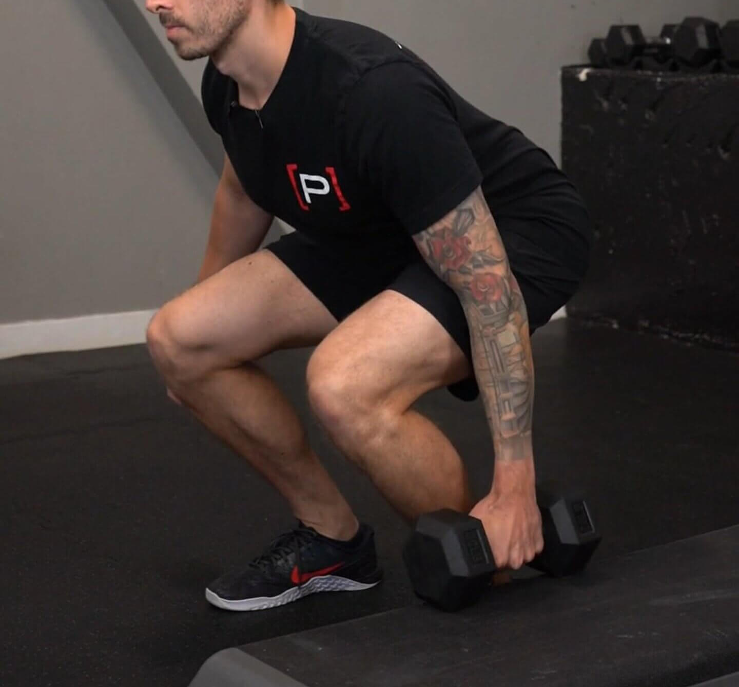 Elevated Suitcase Lift - Dumbbell, Step - [P]rehab