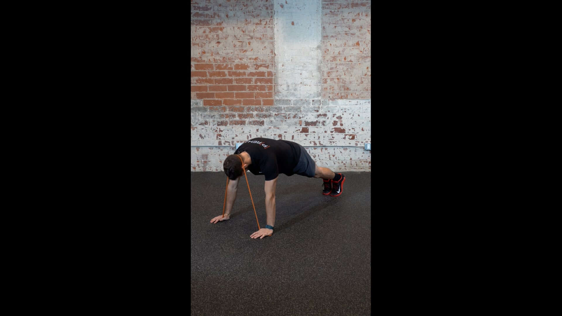 Plank Push Up – Band Around Head, Isometric - [P]rehab