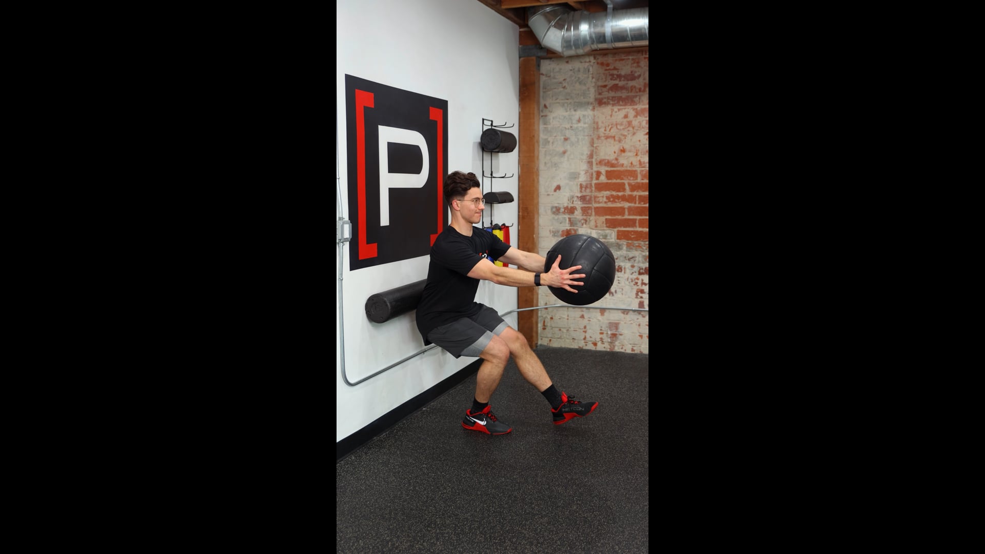 Single Leg Squat Catch - Wall, Medicine Ball - [P]rehab