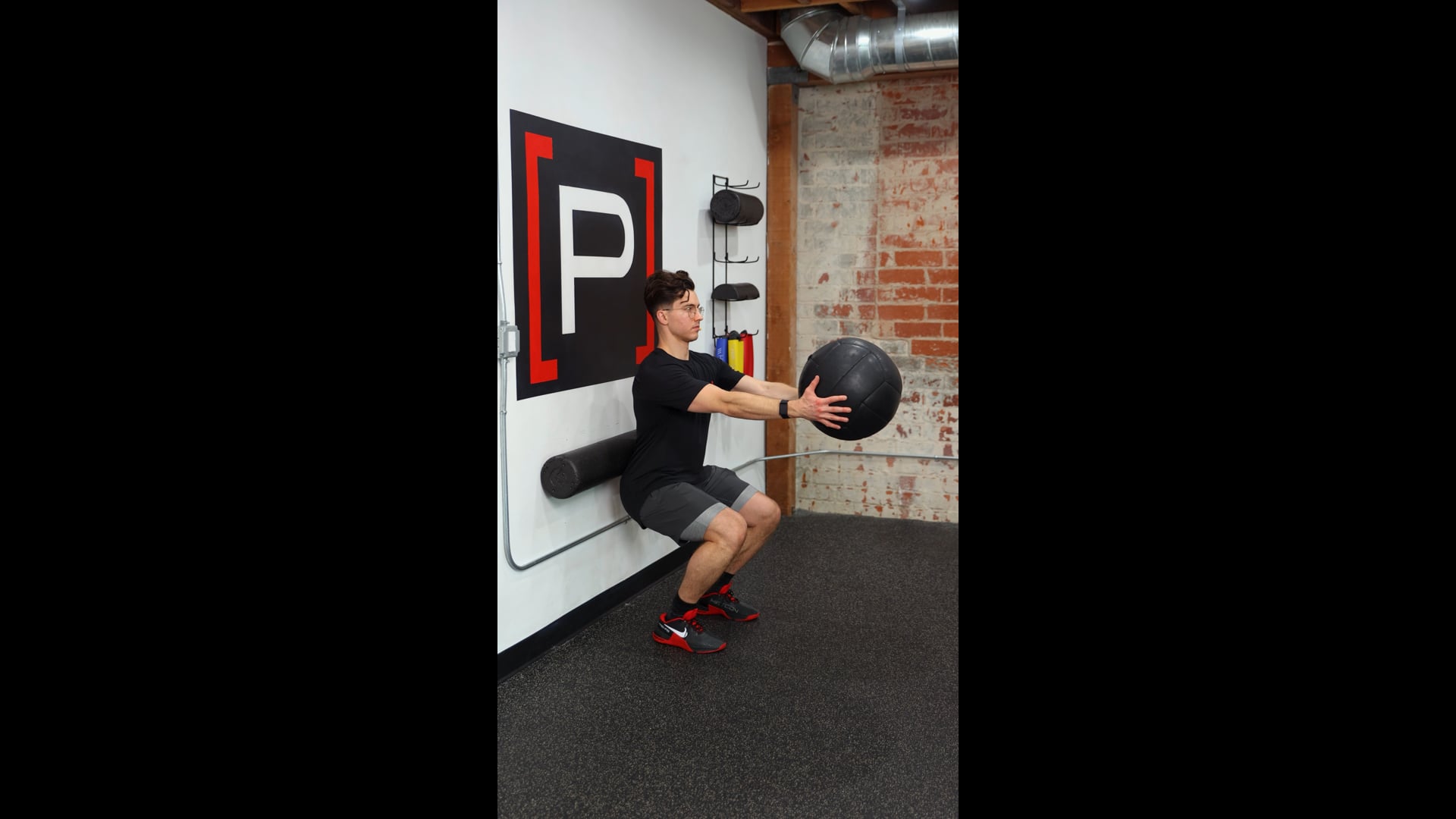 Squat Catch - Wall, Medicine Ball - [P]rehab
